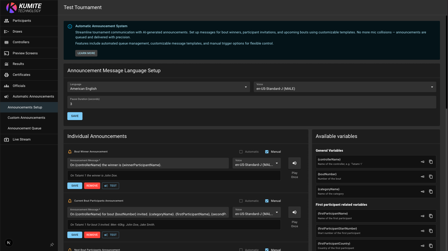 Set Up Announcements